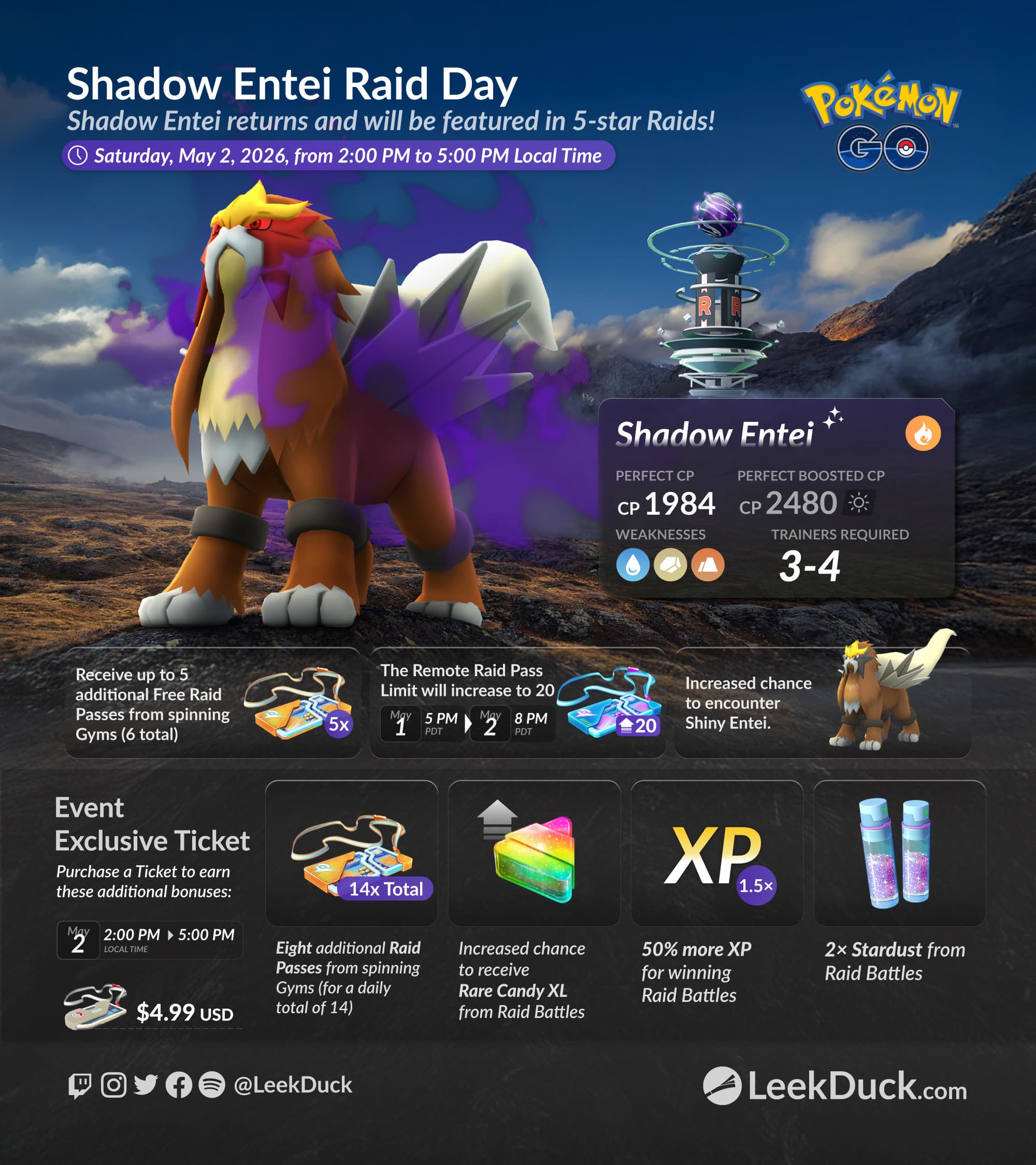 Shadow Entei Raid Day - Leek Duck | Pokémon GO News and Resources