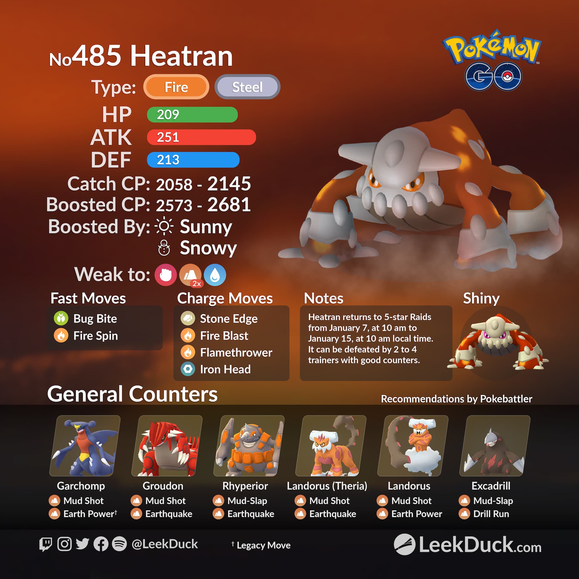 Heatran Returns to 5-star Raid Battles - Leek Duck | Pokémon GO News ...