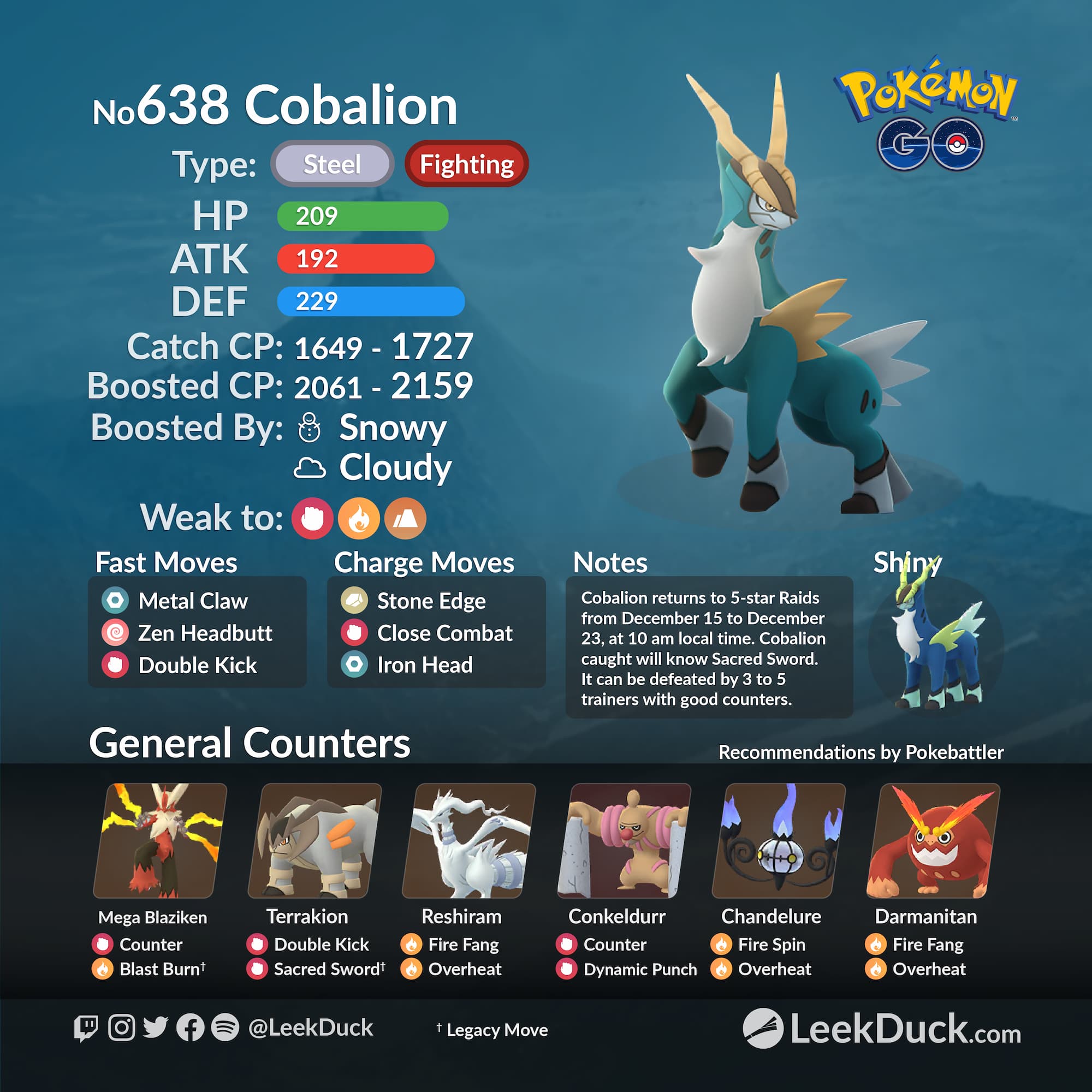 Cobalion in 5-star Raid Battles - Leek Duck | Pokémon GO News and Resources