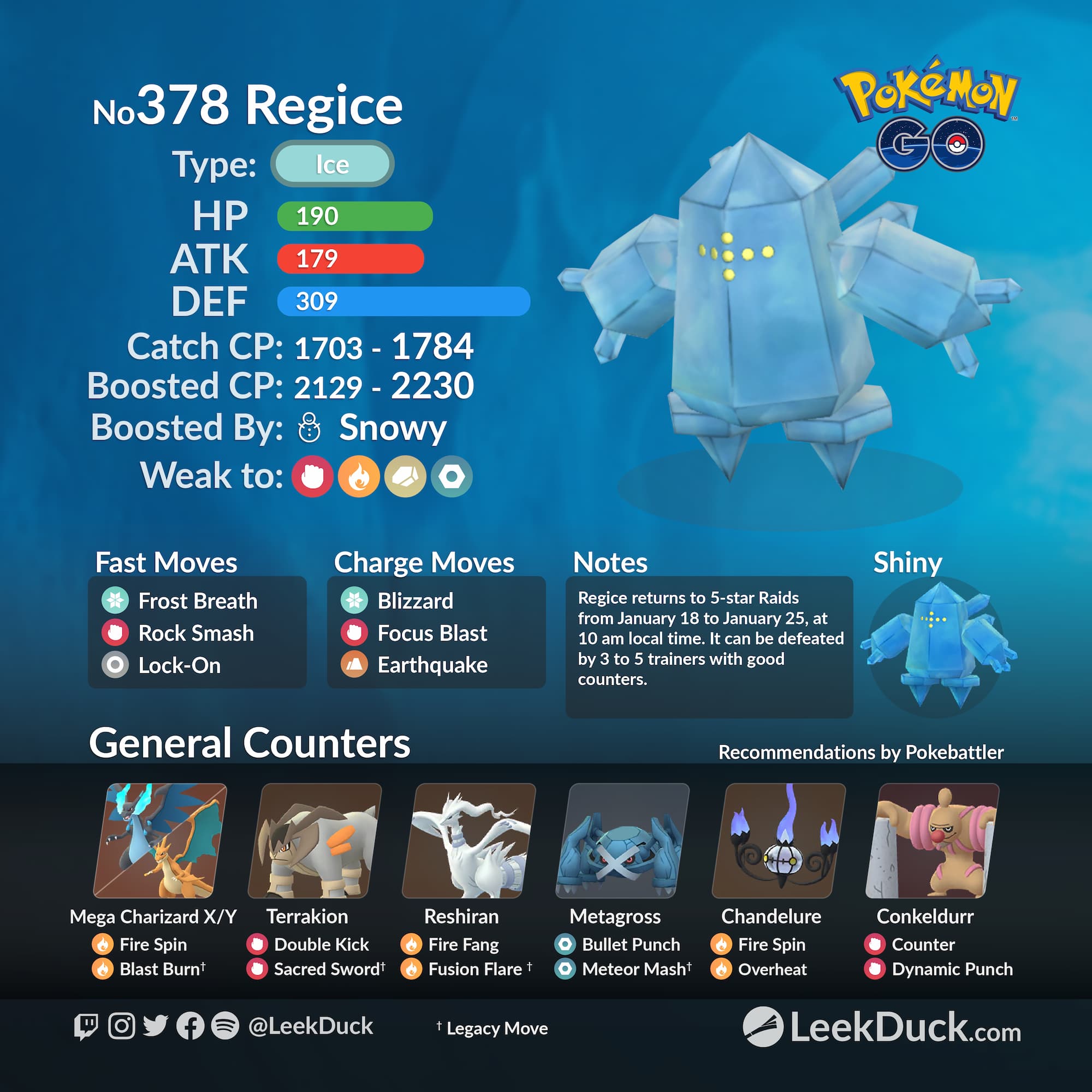 Regice in 5-star Raid Battles - Leek Duck | Pokémon GO News and Resources