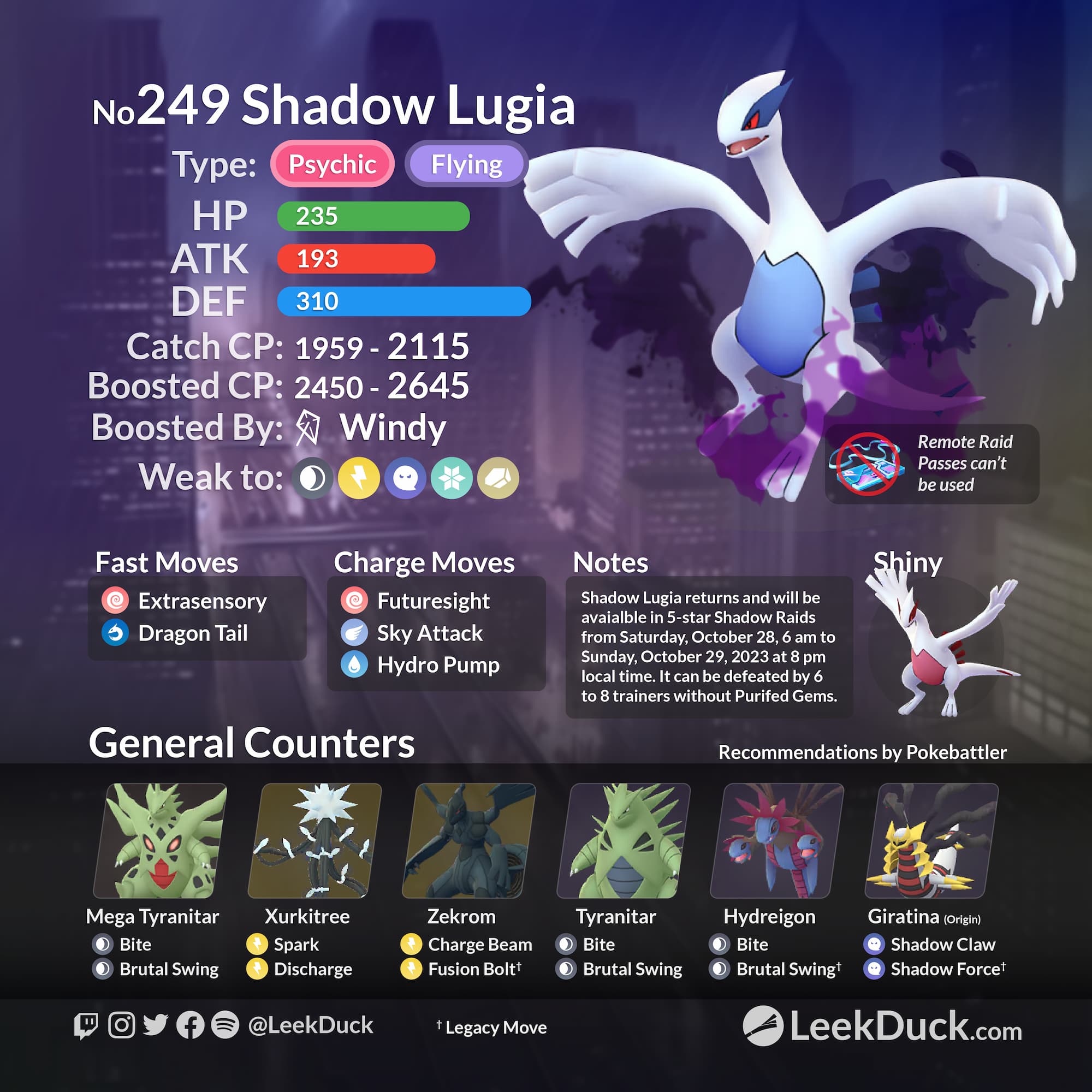 Shadow Lugia in Shadow Raids - Leek Duck | Pokémon GO News and Resources