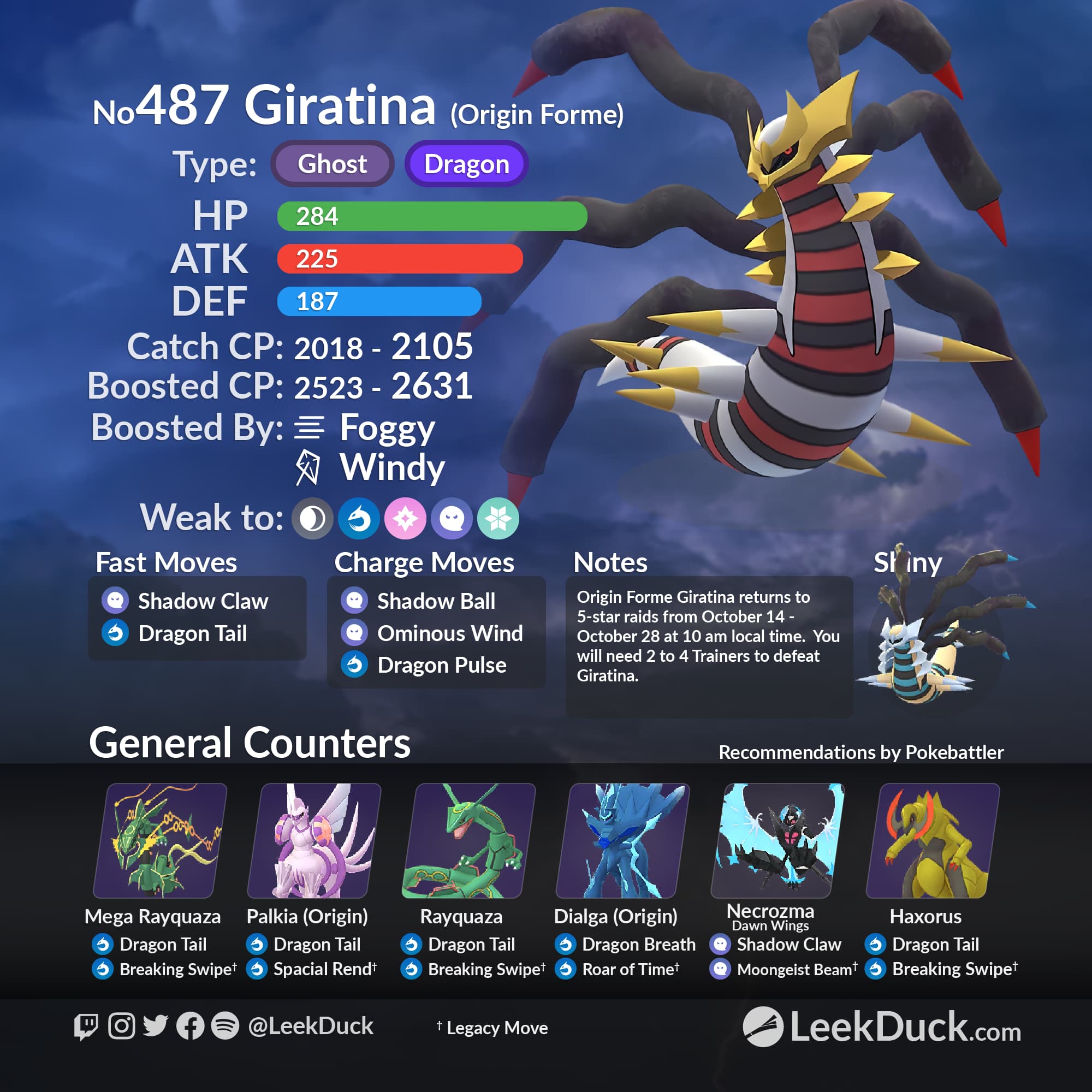 Origin Forme Giratina in 5-star Raid Battles - Leek Duck | Pokémon GO ...