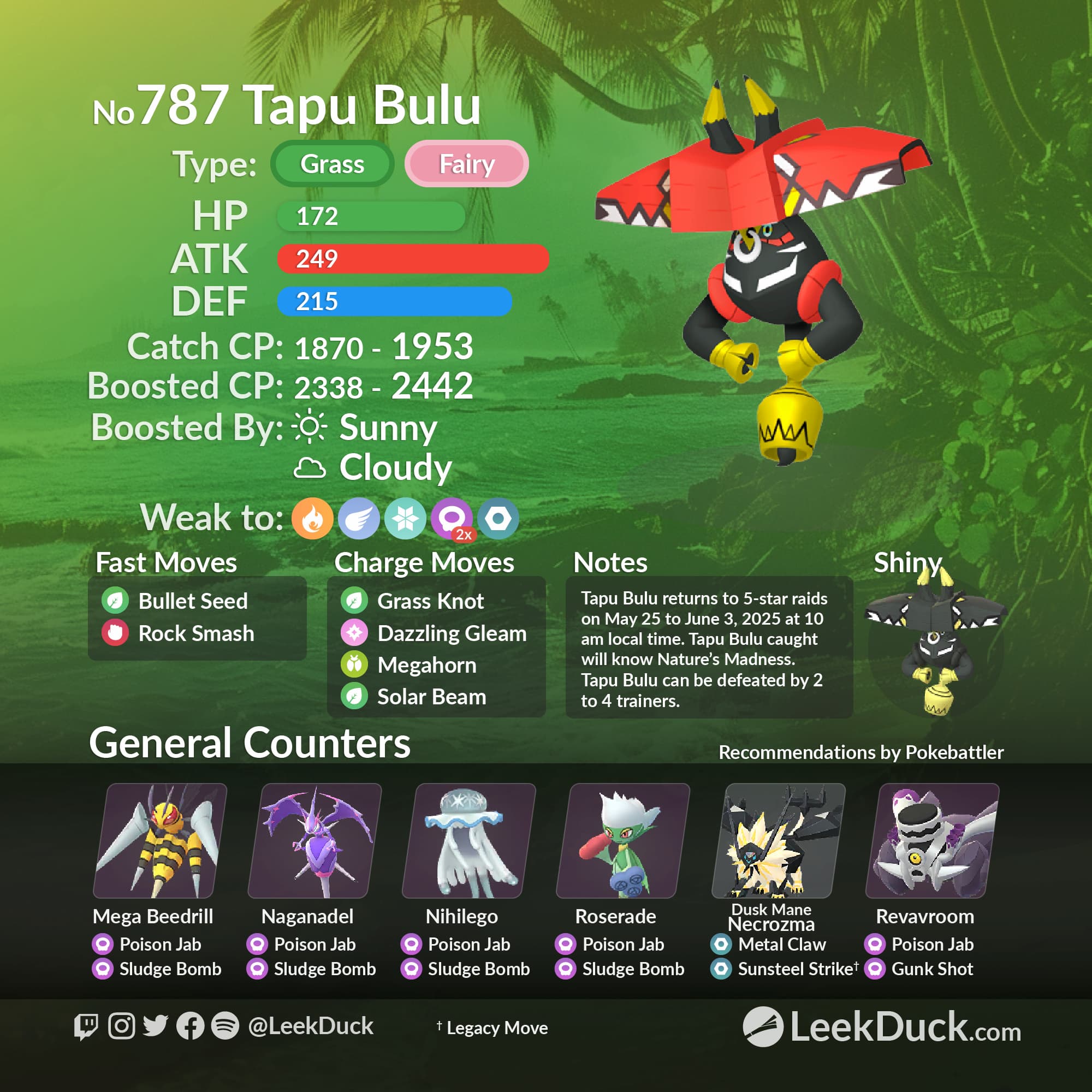 Tapu Bulu in 5-star Raid Battles - Leek Duck | Pokémon GO News and ...