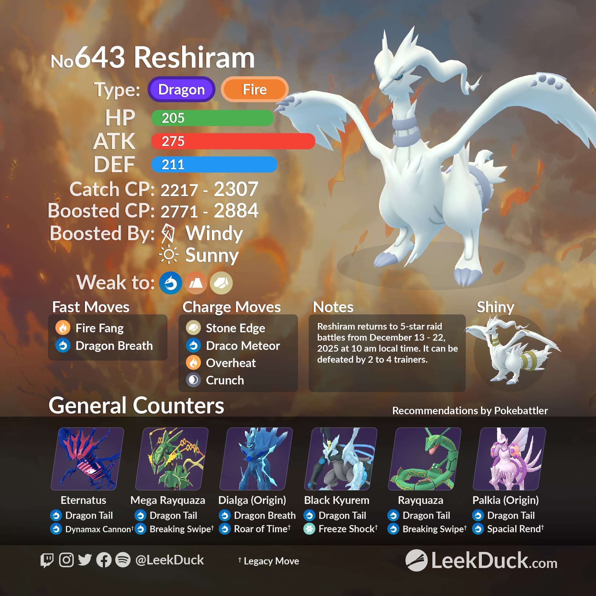 Reshiram in 5-star Raid Battles - Leek Duck | Pokémon GO News and Resources