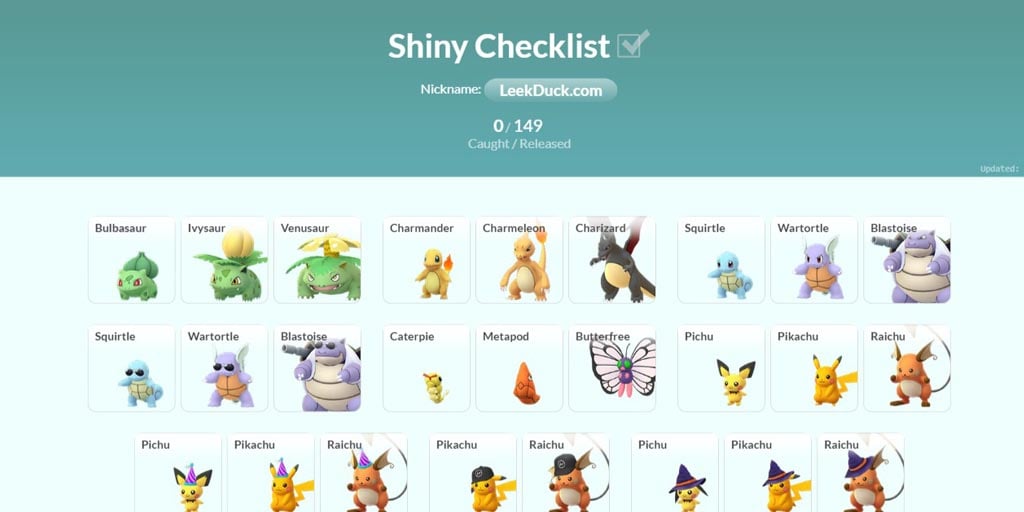 Shiny Checklist - Leek Duck | Pokémon GO News and Resources
